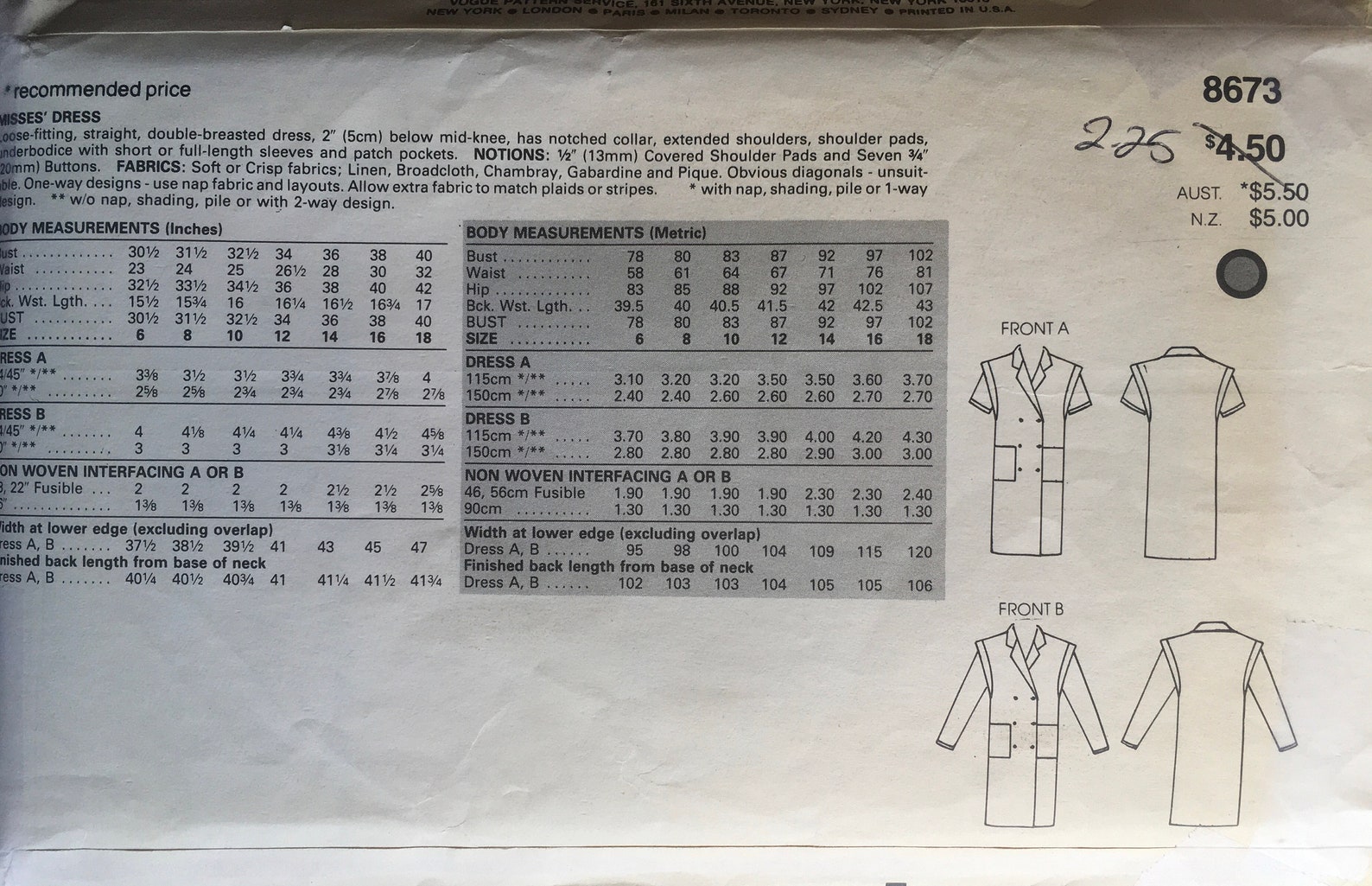 Vogue 8673 Sewing Pattern vintage CUT - Etsy