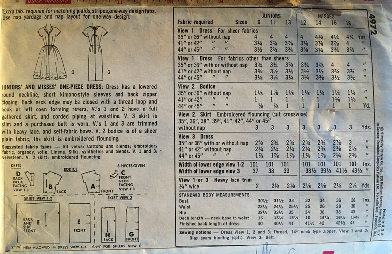 Simplicity 4972 Sewing Pattern vintage CUT - Etsy