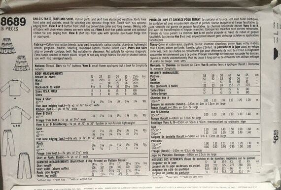 UNCUT Vintage Simplicity 8689 Sewing Pattern Craft Supplies & Tools ...