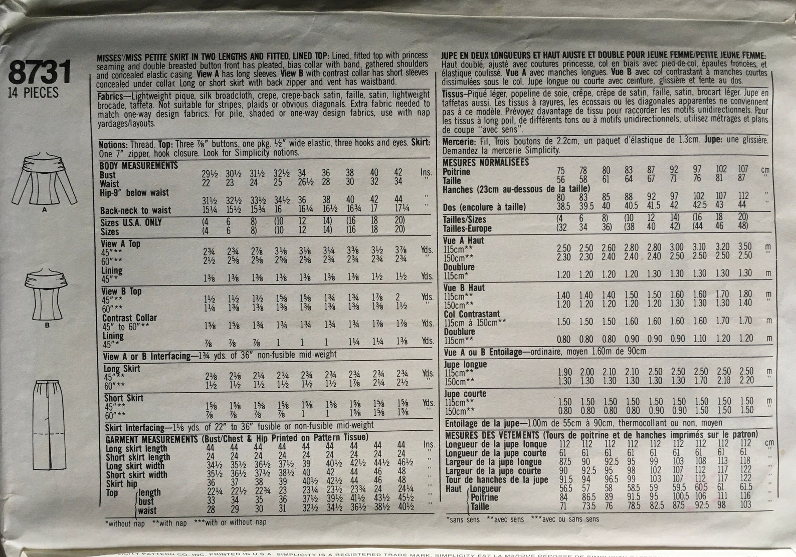 Simplicity 8731 Sewing Pattern vintage CUT - Etsy