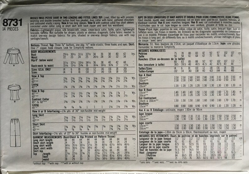 Simplicity 8731 Sewing Pattern vintage CUT - Etsy
