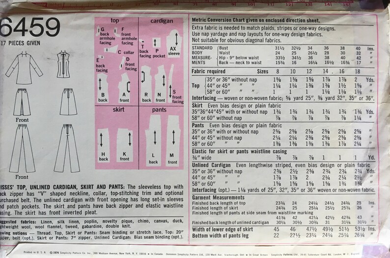 Simplicity 6459 Sewing Pattern vintage UNCUT - Etsy