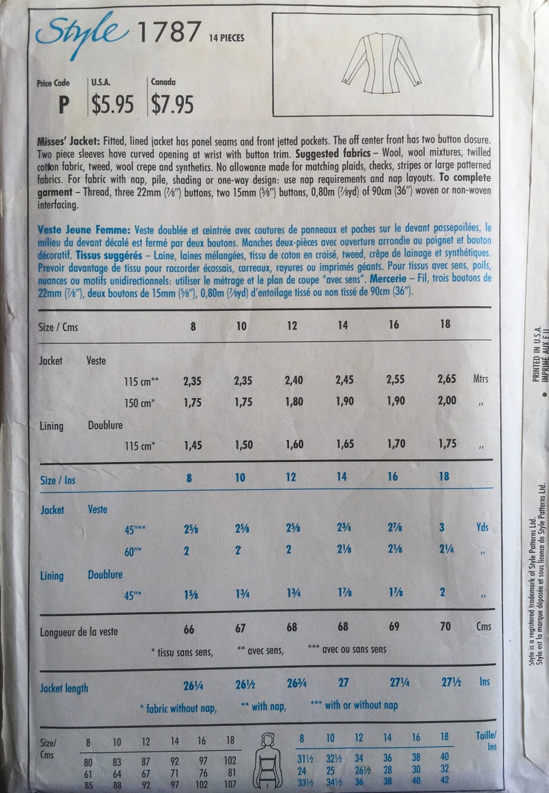 Style 1787 Sewing Pattern vintage UNCUT | Etsy