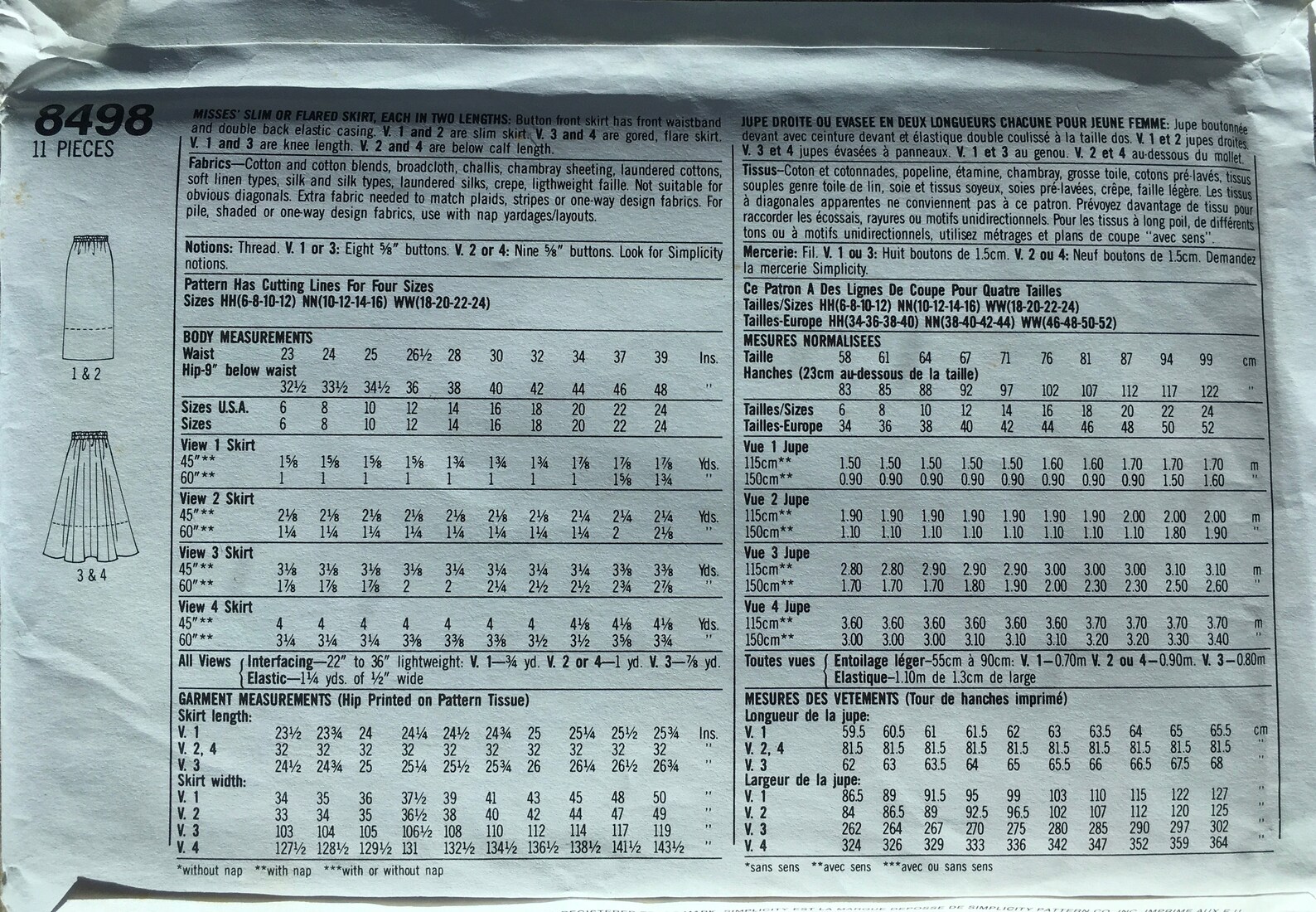 Simplicity 8498 Sewing Pattern vintage UNCUT/CUT | Etsy