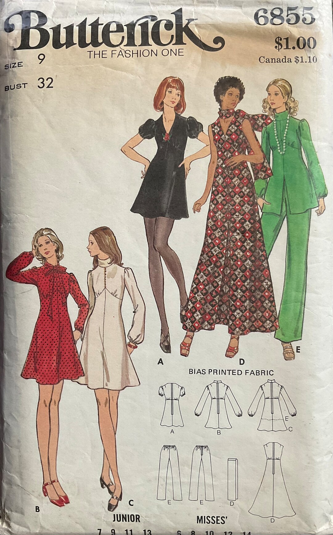 Butterick 6855 Sewing Pattern vintage CUT - Etsy
