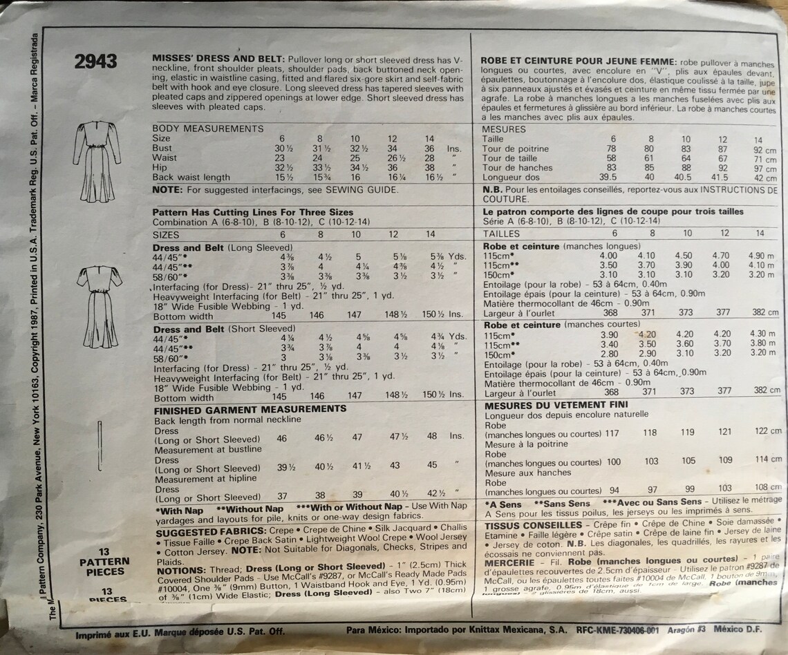 Mccall's 2943 Sewing Pattern vintage CUT - Etsy