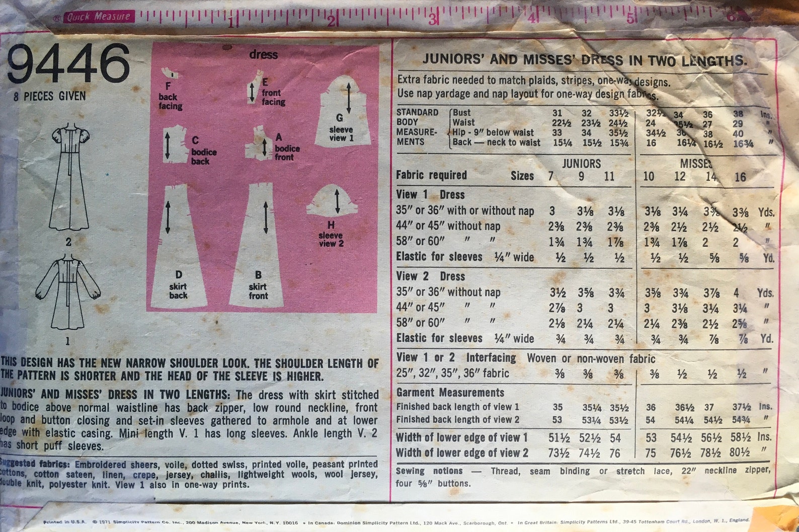 Simplicity 9446 Sewing Pattern vintage CUT - Etsy