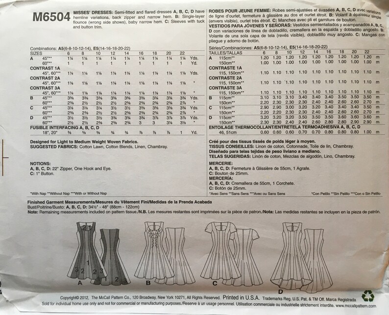 Sewing & Fiber Needlepoint McCall's 6504 Sewing Pattern UNCUT Sewing ...