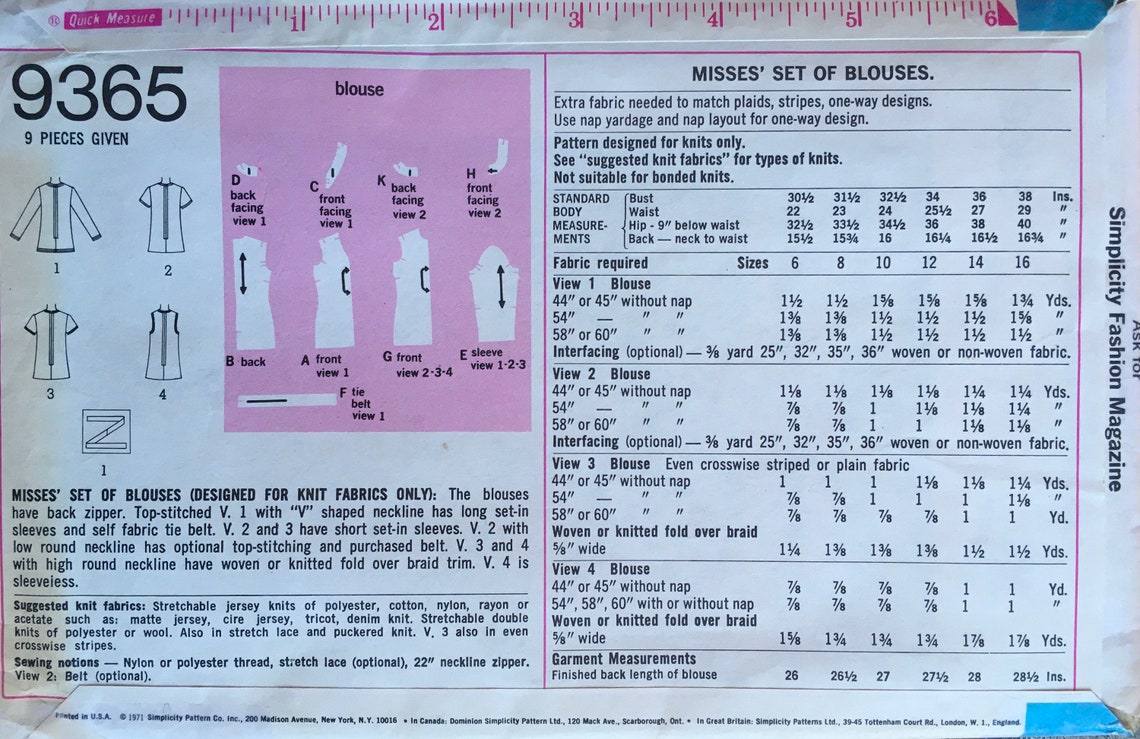 Simplicity 9365 Sewing Pattern vintage UNCUT - Etsy