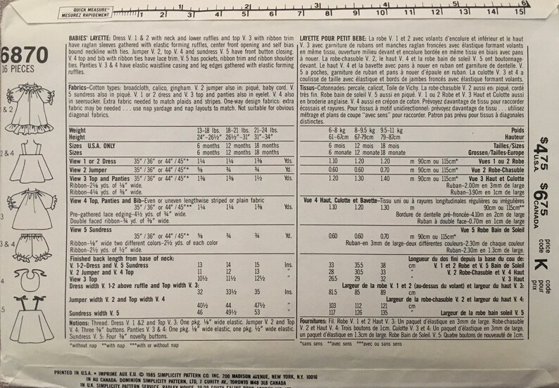 Simplicity 6870 Sewing Pattern vintage UNCUT - Etsy