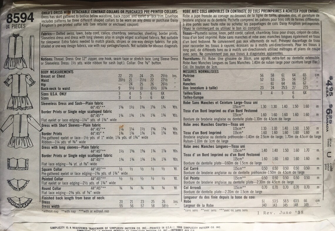 Simplicity 8593/8594 Sewing Pattern vintage UNCUT/CUT - Etsy