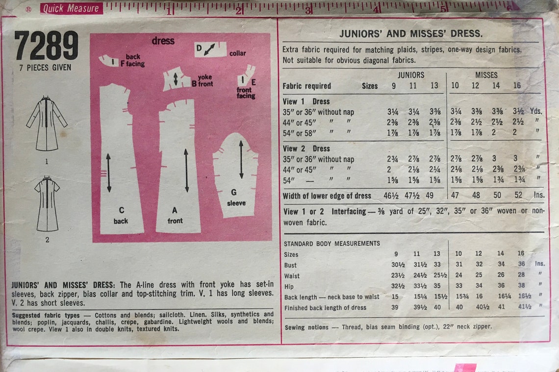 Simplicity 7289 Sewing Pattern Vintage CUT | Etsy