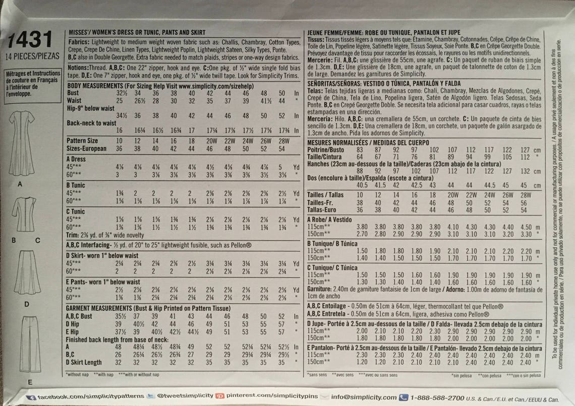 Simplicity 1431 Sewing Pattern UNCUT - Etsy