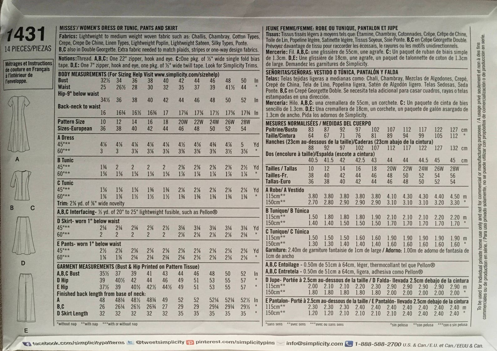 Simplicity 1431 Sewing Pattern UNCUT - Etsy