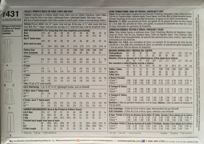 Simplicity 1431 Sewing Pattern UNCUT - Etsy