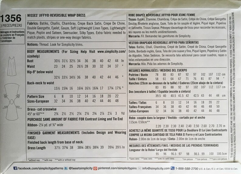 Simplicity 1356 Sewing Pattern UNCUT - Etsy
