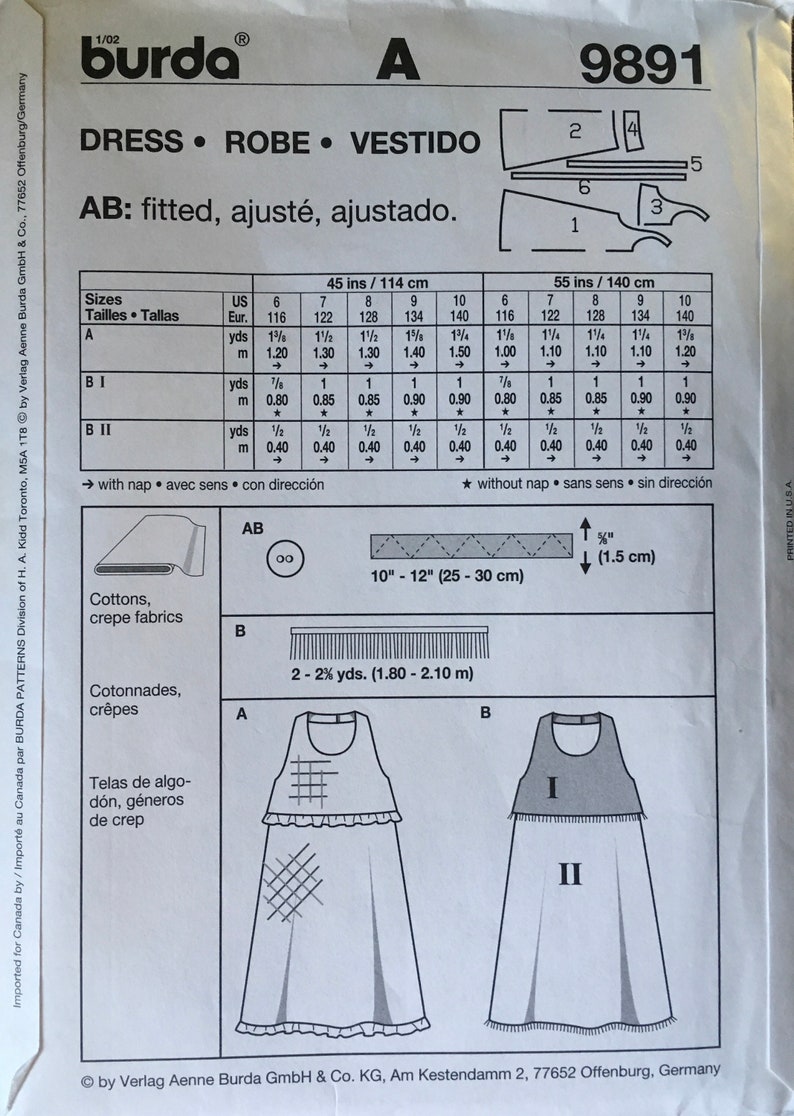 Burda 9891 Sewing Pattern vintage UNCUT - Etsy