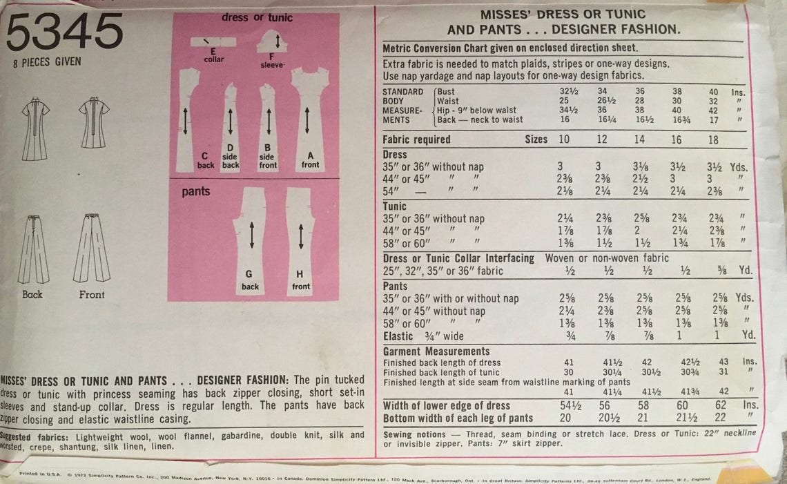 Simplicity 5345 Sewing Pattern vintage UNCUT/CUT | Etsy