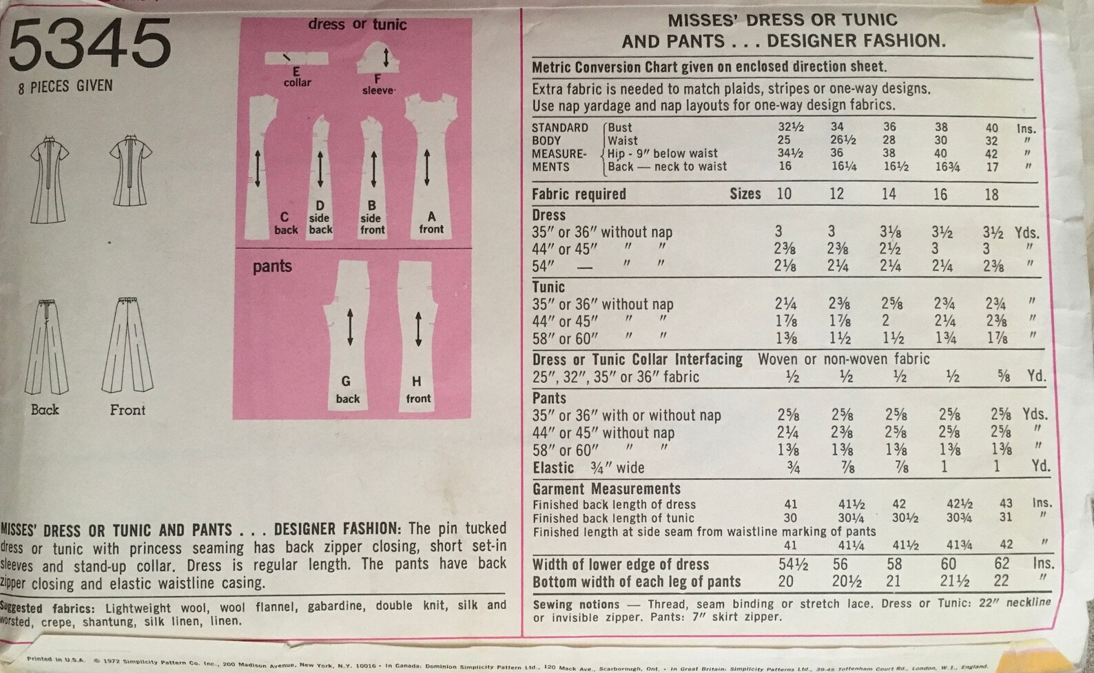 Simplicity 5345 Sewing Pattern vintage UNCUT/CUT | Etsy