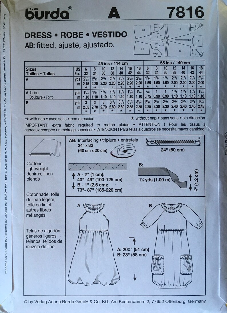 Burda 7816 Sewing Pattern vintage UNCUT | Etsy
