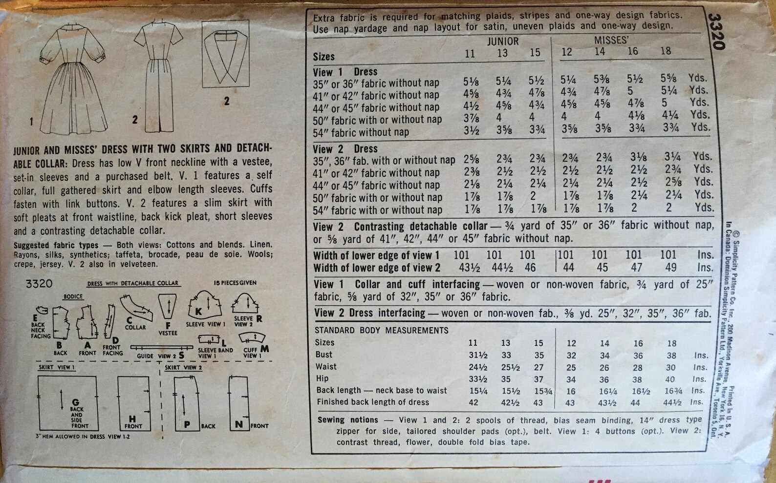 Simplicity 3320 Sewing Pattern vintage CUT | Etsy