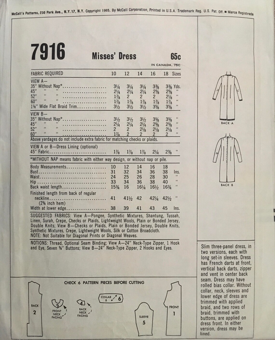 Mccall's 7916 Sewing Pattern vintage CUT - Etsy