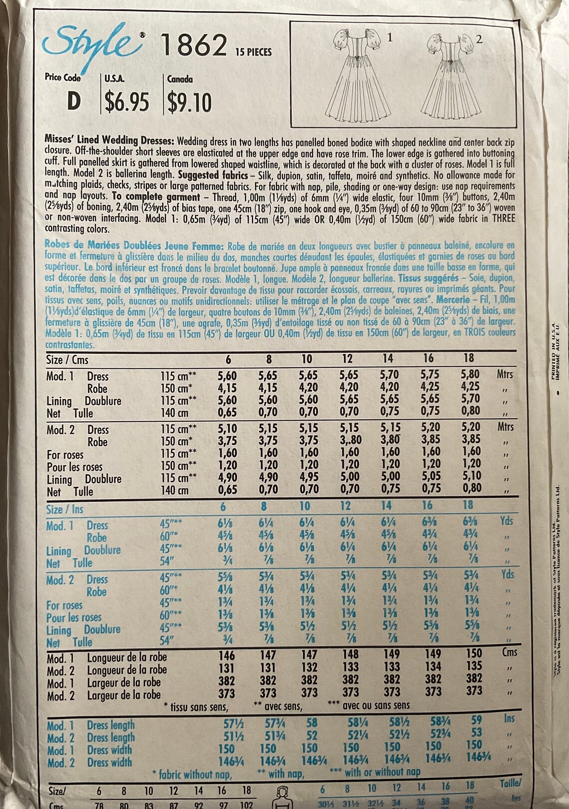 Style 1862 Sewing Pattern vintage UNCUT - Etsy