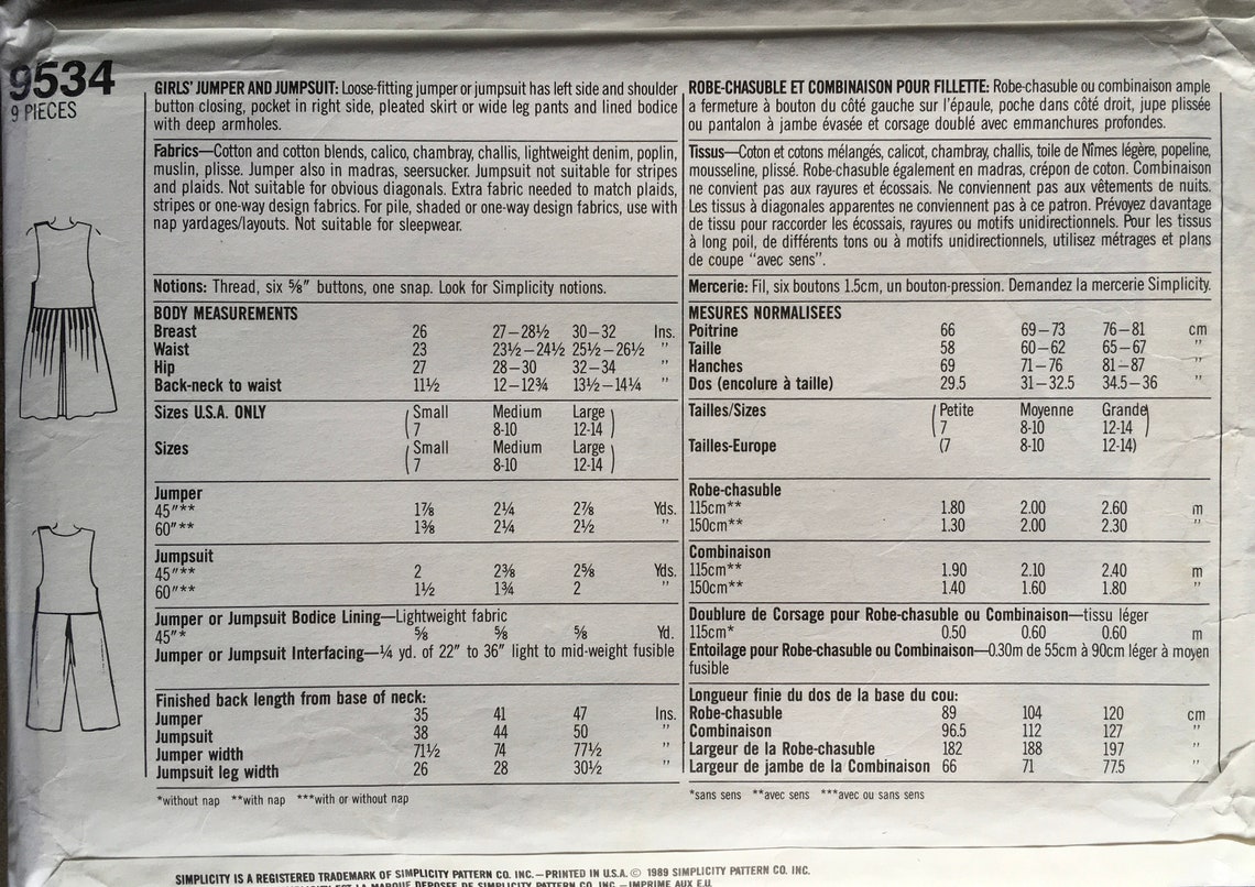 Simplicity 9534 Sewing Pattern Vintage UNCUT | Etsy