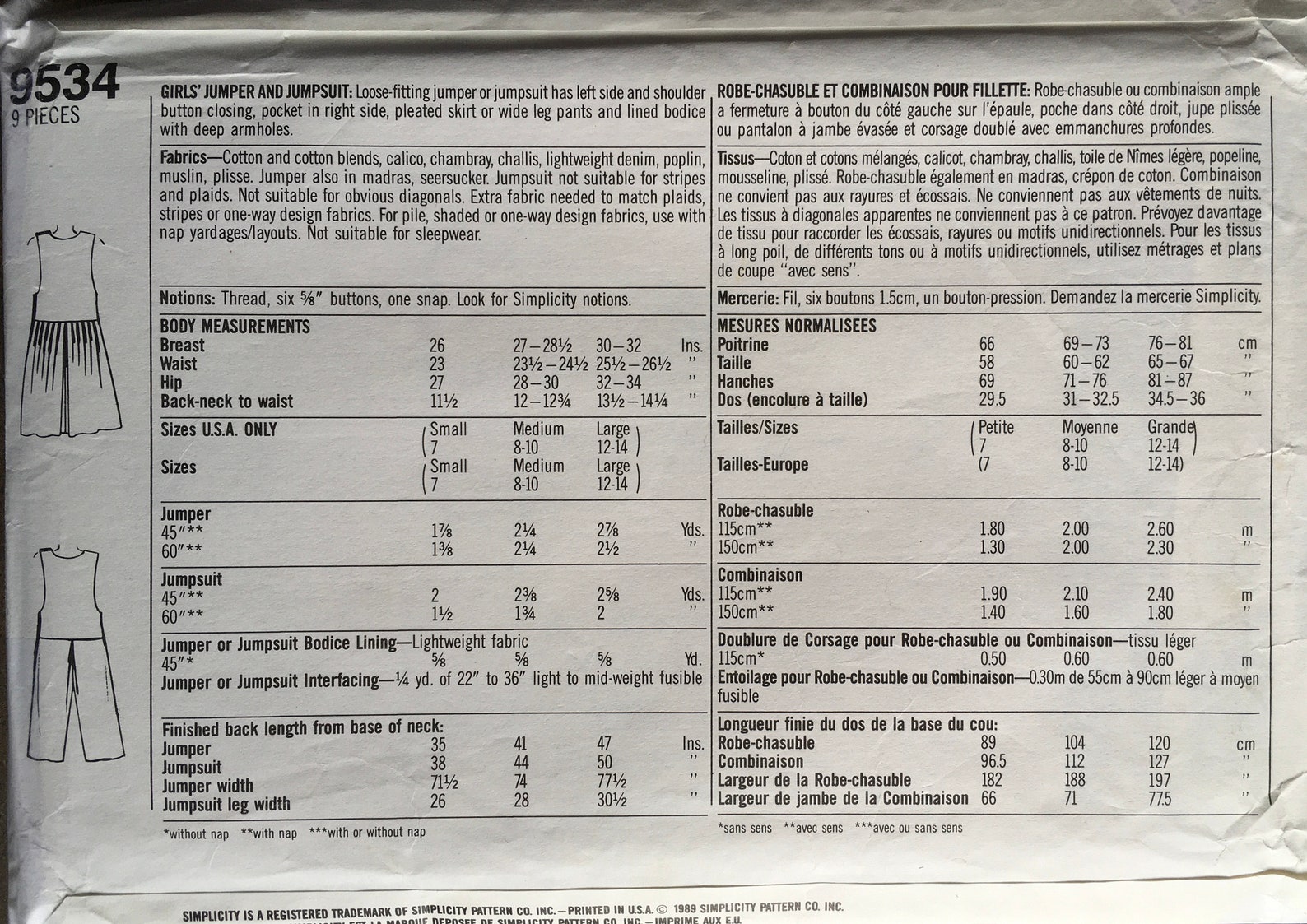 Simplicity 9534 Sewing Pattern Vintage UNCUT | Etsy