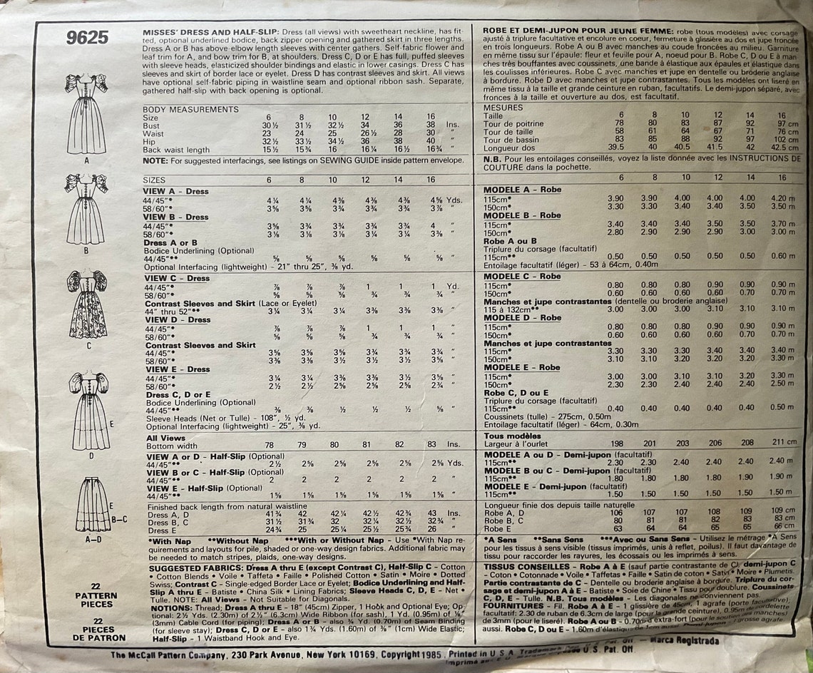 Mccall's 9625 Sewing Pattern vintage CUT - Etsy