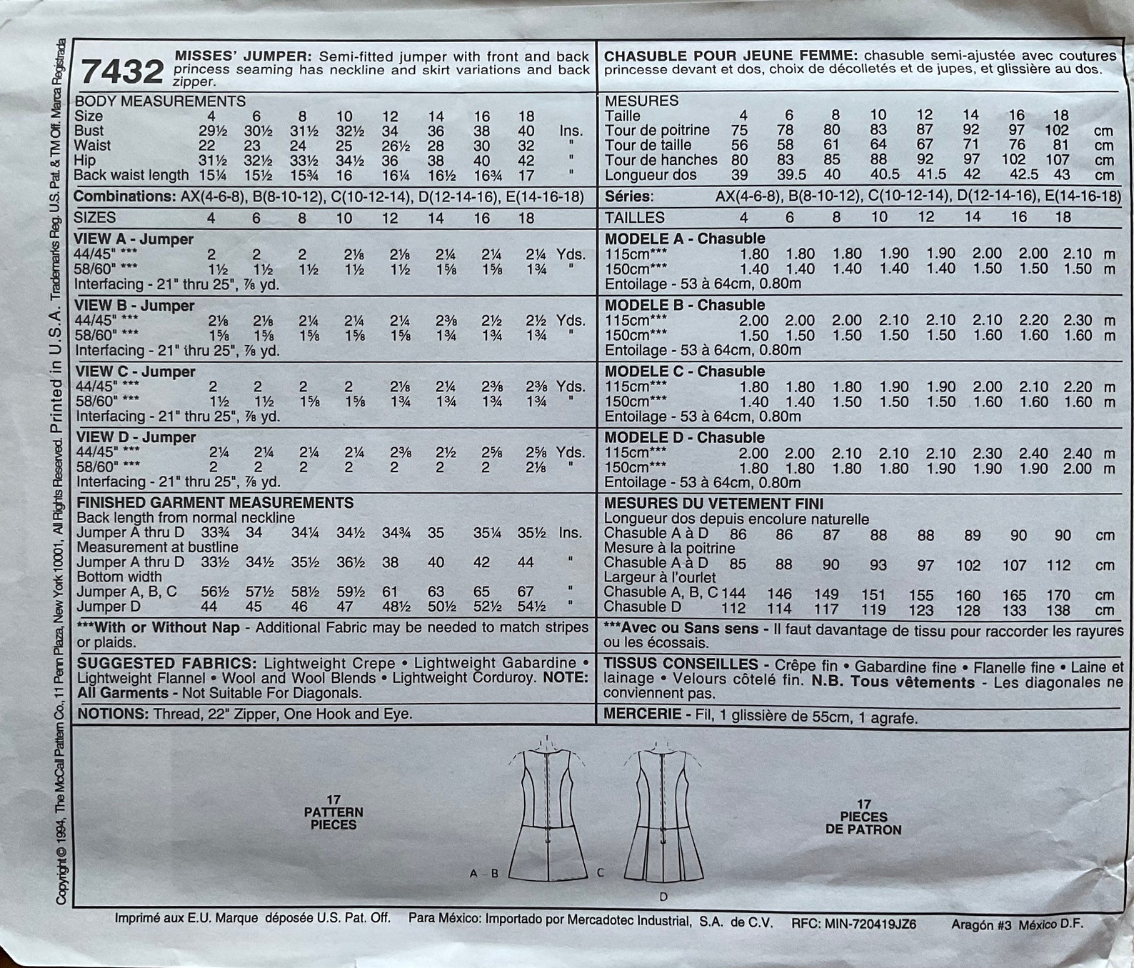 Mccall's 7432 Sewing Pattern vintage UNCUT - Etsy
