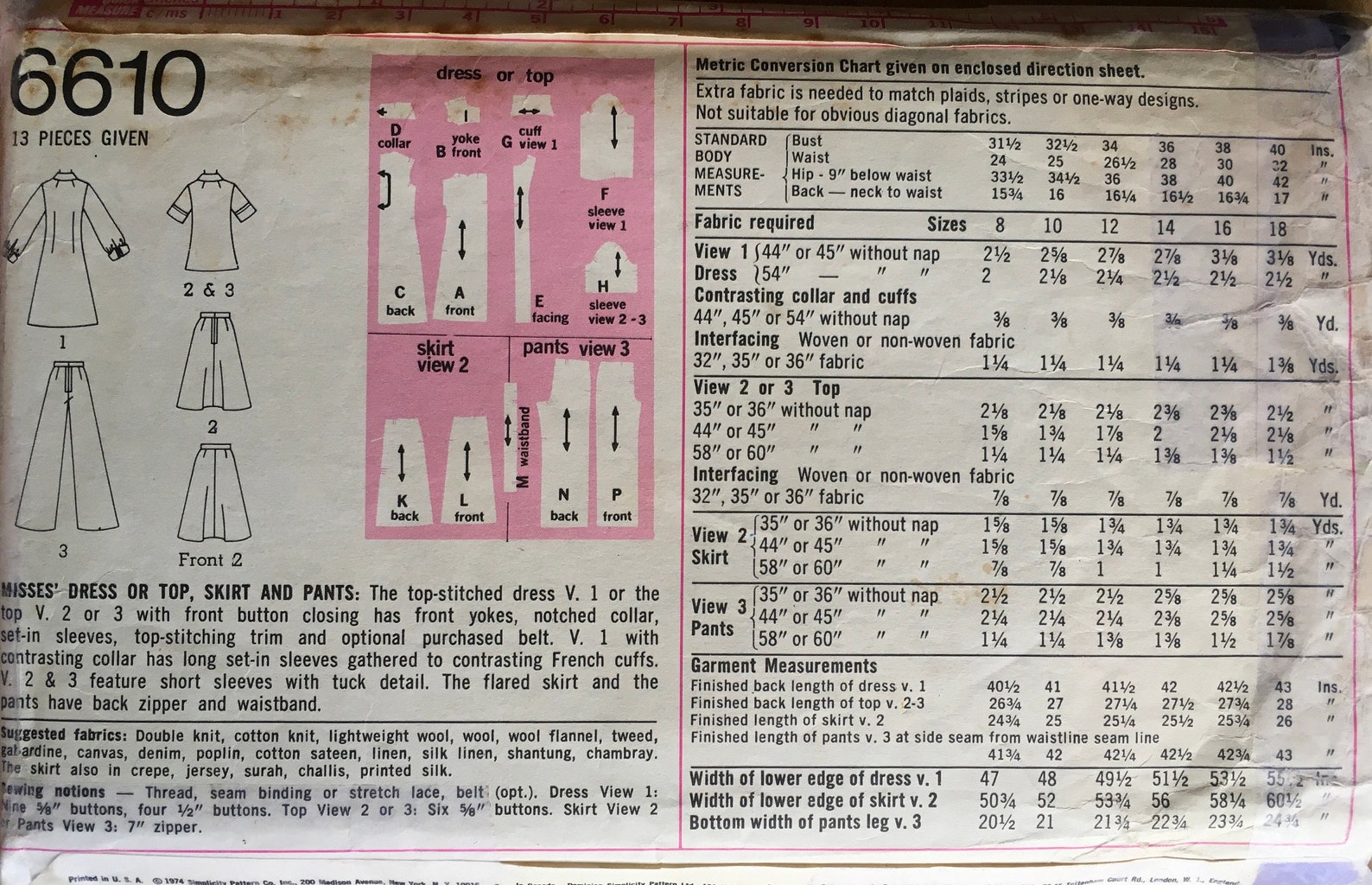 Simplicity 6610 Sewing Pattern Vintage CUT | Etsy
