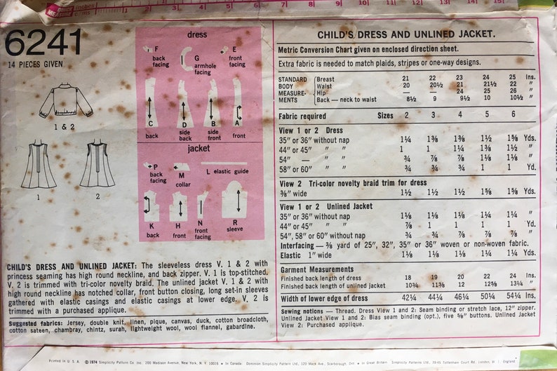 Simplicity 6241 Sewing Pattern vintage CUT - Etsy
