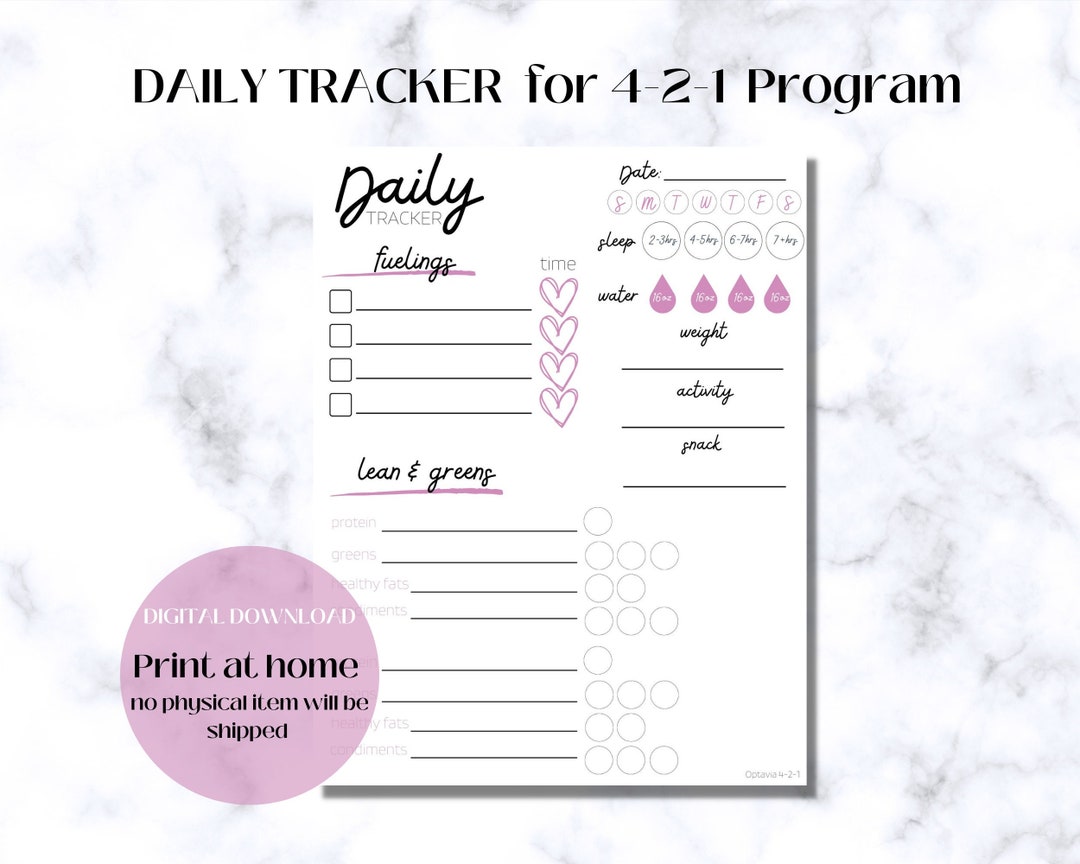 Daily 4 2 1 Optavia Program Tracker,medifast, Fuelings,health Daily ...
