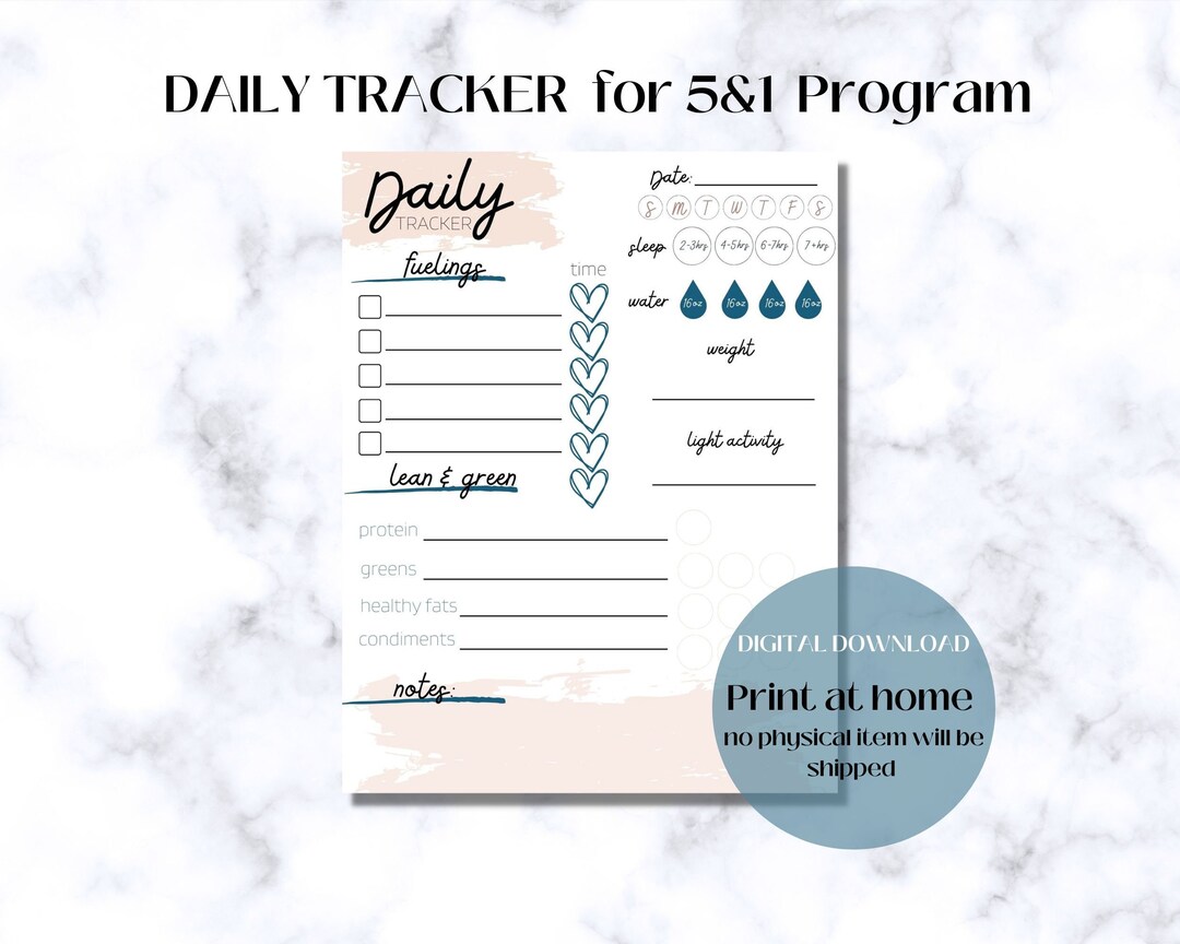 Daily 5 and 1 Program Tracker, Health Daily Planner, Digital File ...