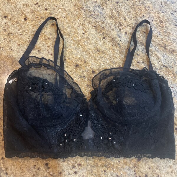 Black Lace Unlined Bra - Etsy