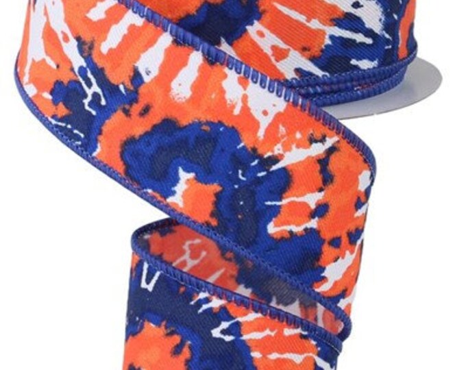 1.5 Navy Blue Orange Tie Dye Wired Ribbon 10 Yards, Auburn Tigers ...