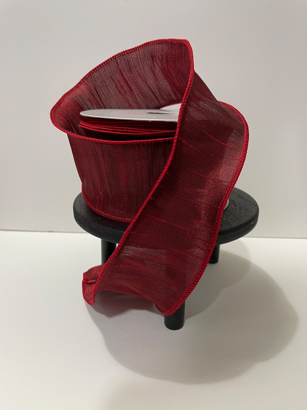 2.5" Wine Maroon Burgundy Faux Dupioni Silk Wired Ribbon 10 Yards Aggie ...