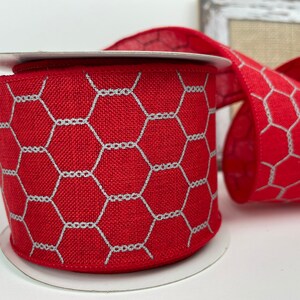CLEARANCE 2.5" Red Chicken Wire Red & Silver Wired Ribbon 10 Yards ...