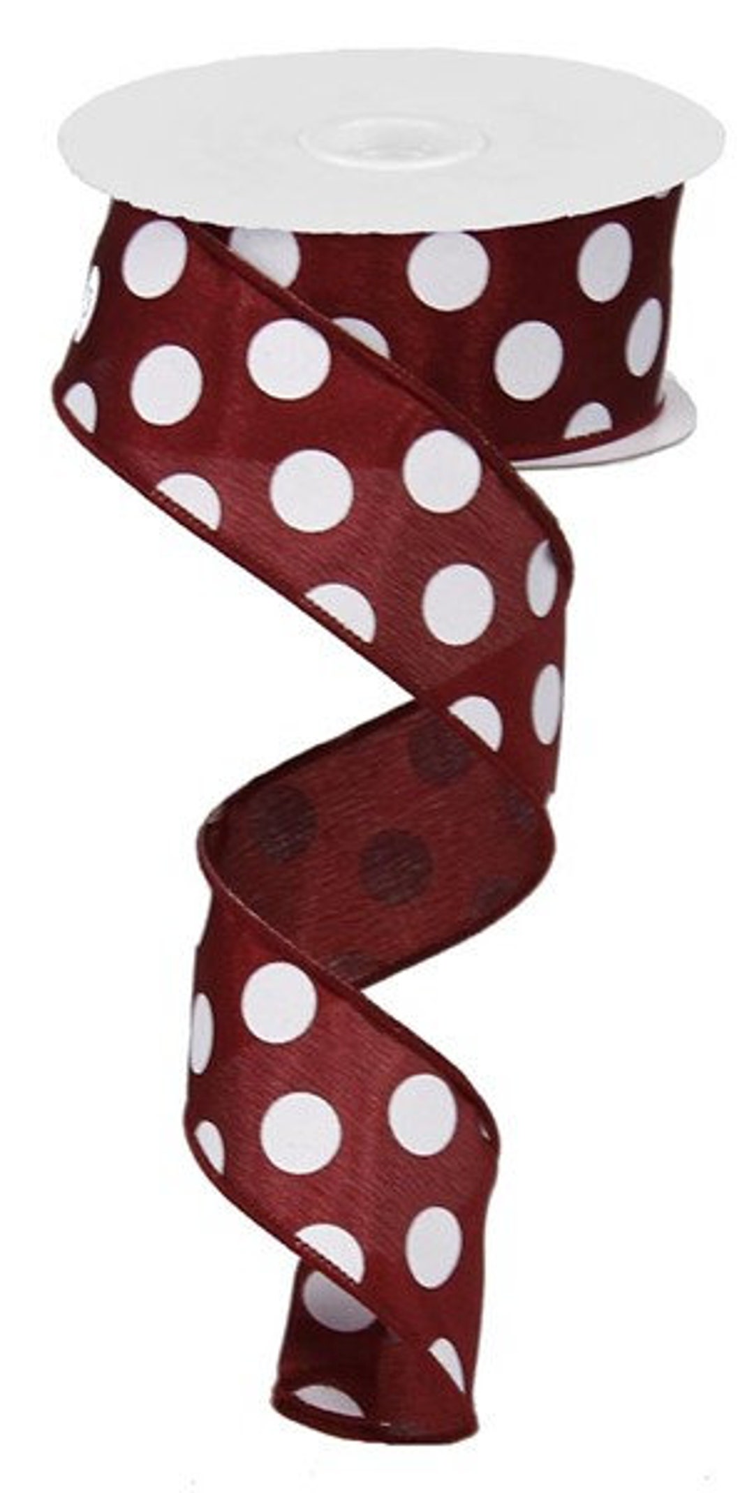 1.5" Maroon Burgundy Dots Wired Ribbon 10 Yards Aggie Colors Texas A&M ...