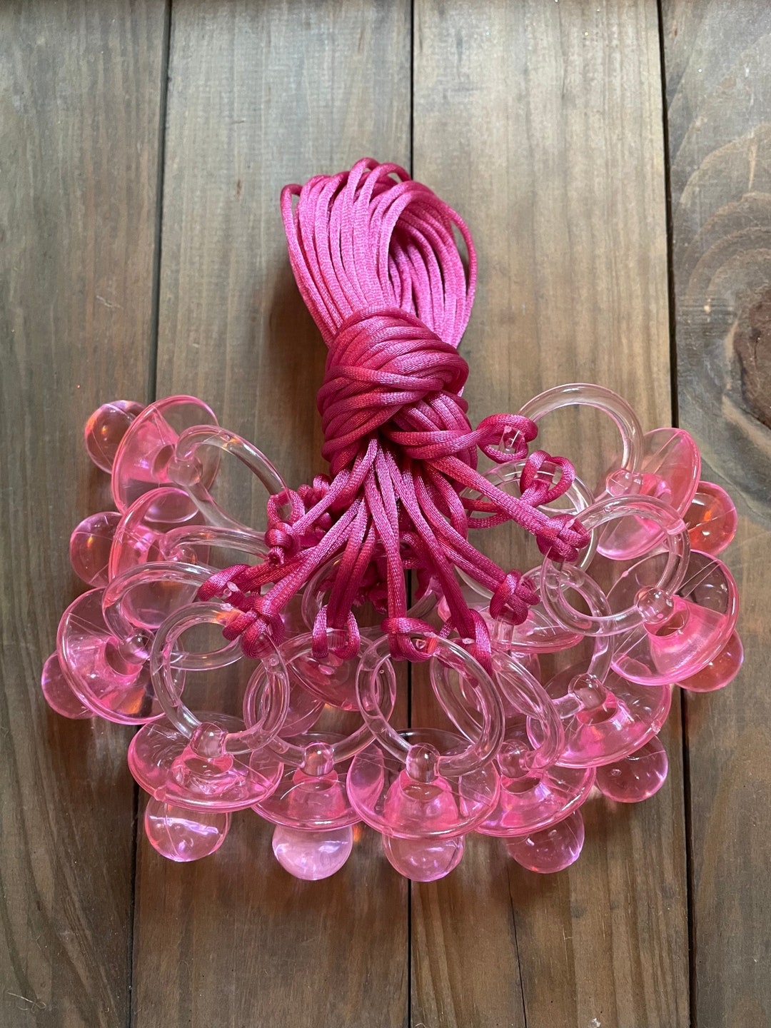 Baby Shower Pink Pacifiers With Dark Pink String for Game or Party ...