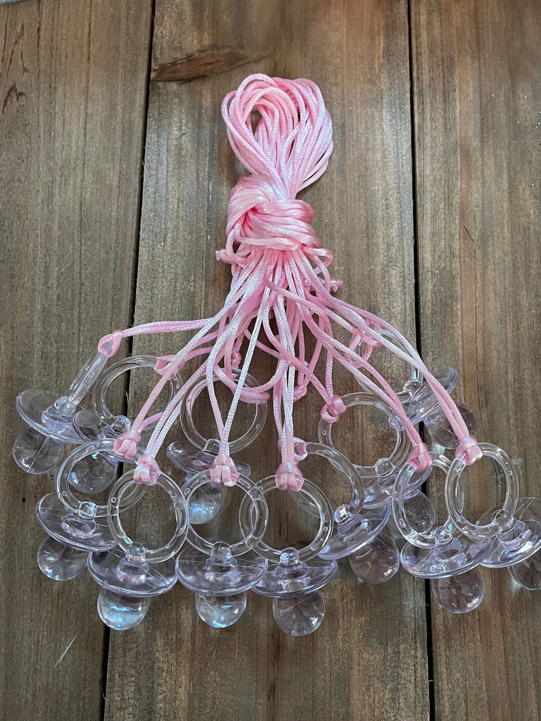 Baby Shower Clear Pacifiers With Light Pink String 12 Pcs Party Favor ...