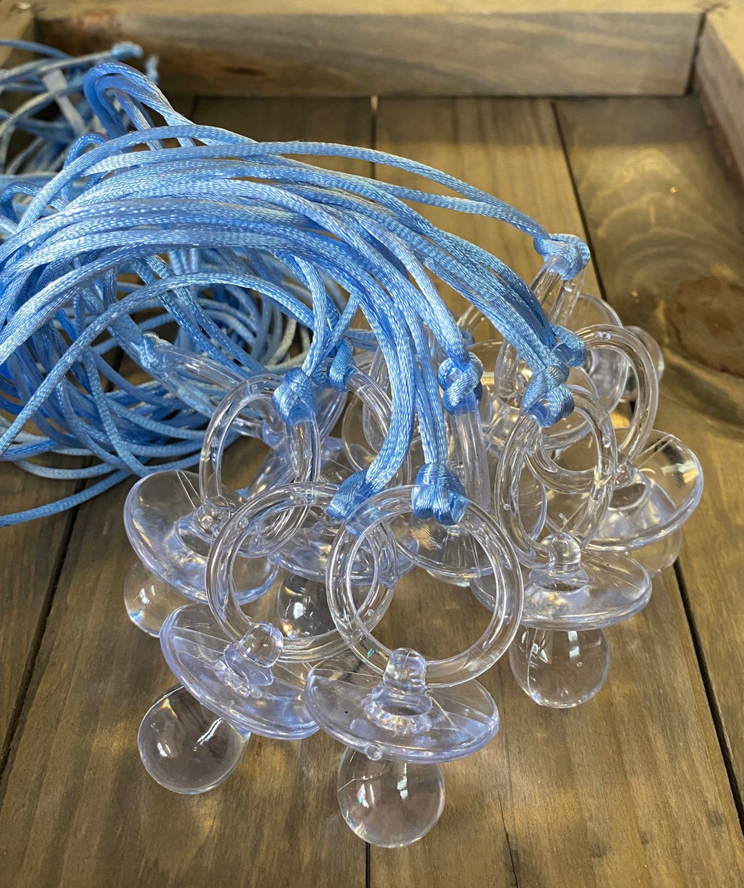 Baby Shower Clear Pacifiers With Light Blue String for Baby Shower Game ...