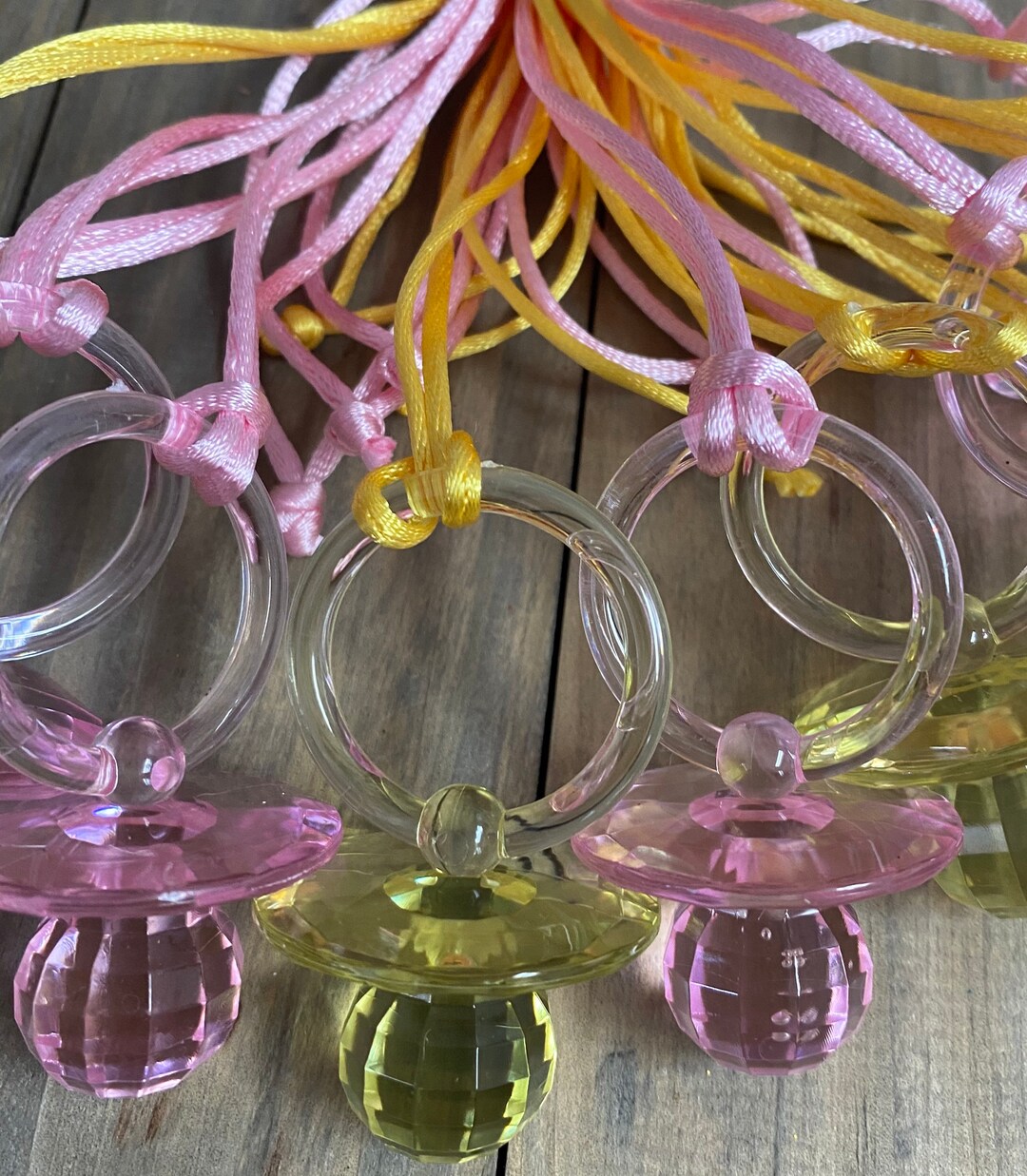 Baby Shower Yellow and Pink Pacifiers With String 12 Pcs Party Favors ...