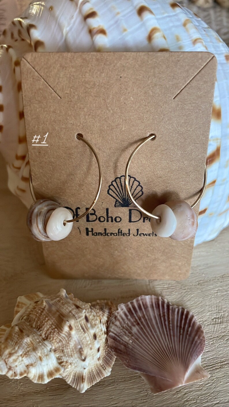 Gold Filled Puka Shell Hoop Earrings - Etsy