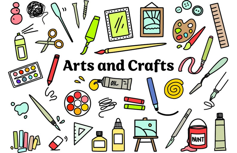 Hand Drawn Art Supplies Clipart, Craft Vector Icons (SVG, PNG) - Etsy