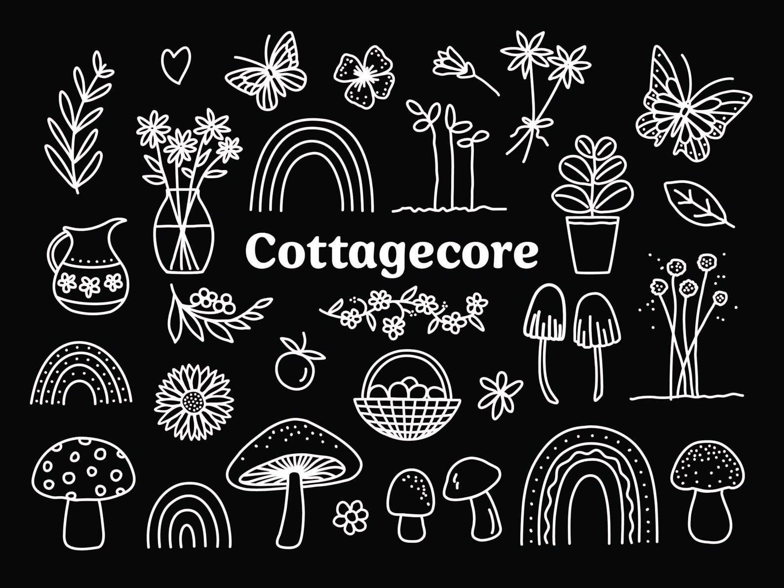 Cottagecore Vector, 30 Cottagecore Vectors, Hand Drawn Cottage Core ...