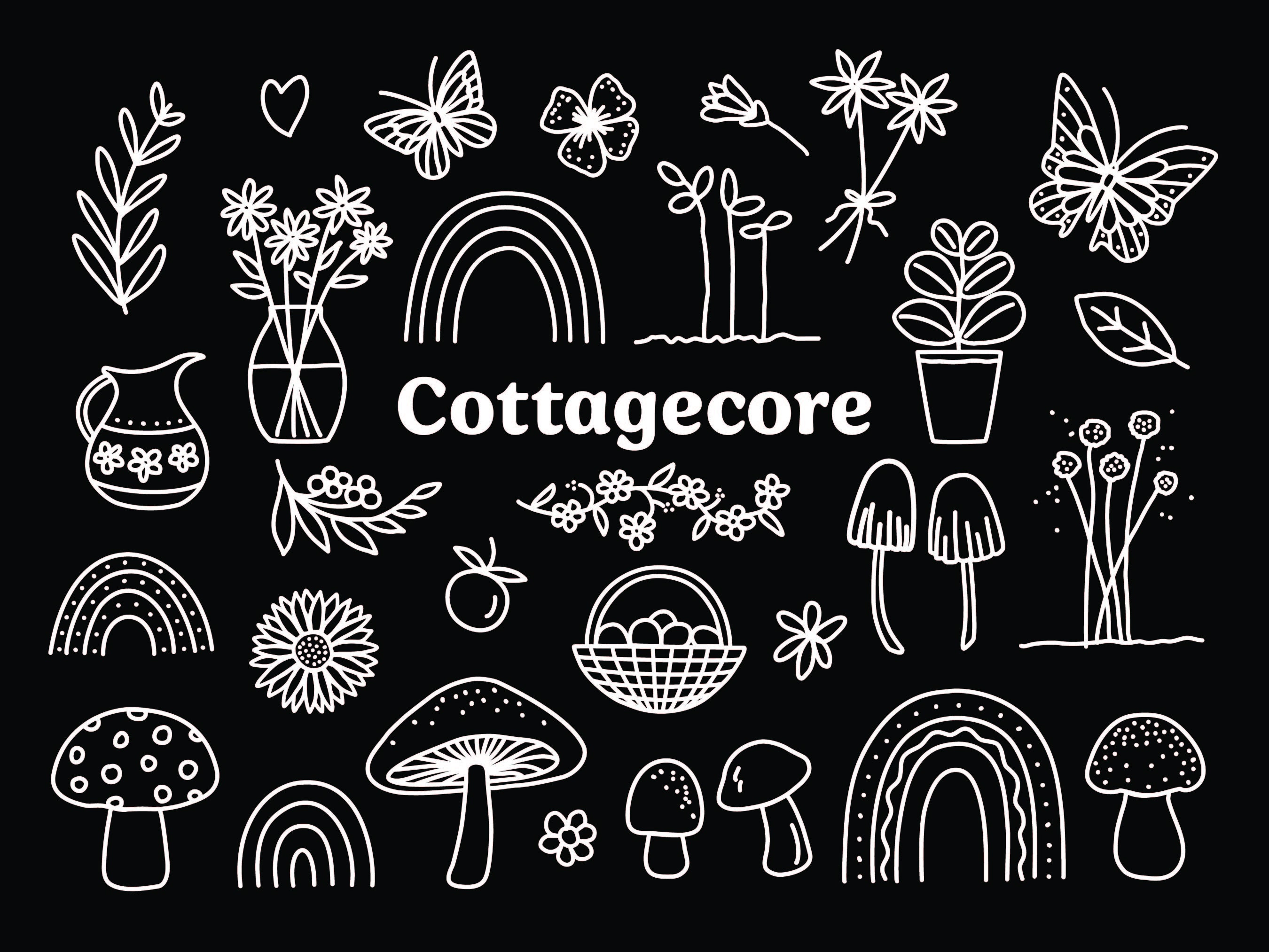 Cottagecore Vector, 30 Cottagecore Vectors, Hand Drawn Cottage Core ...