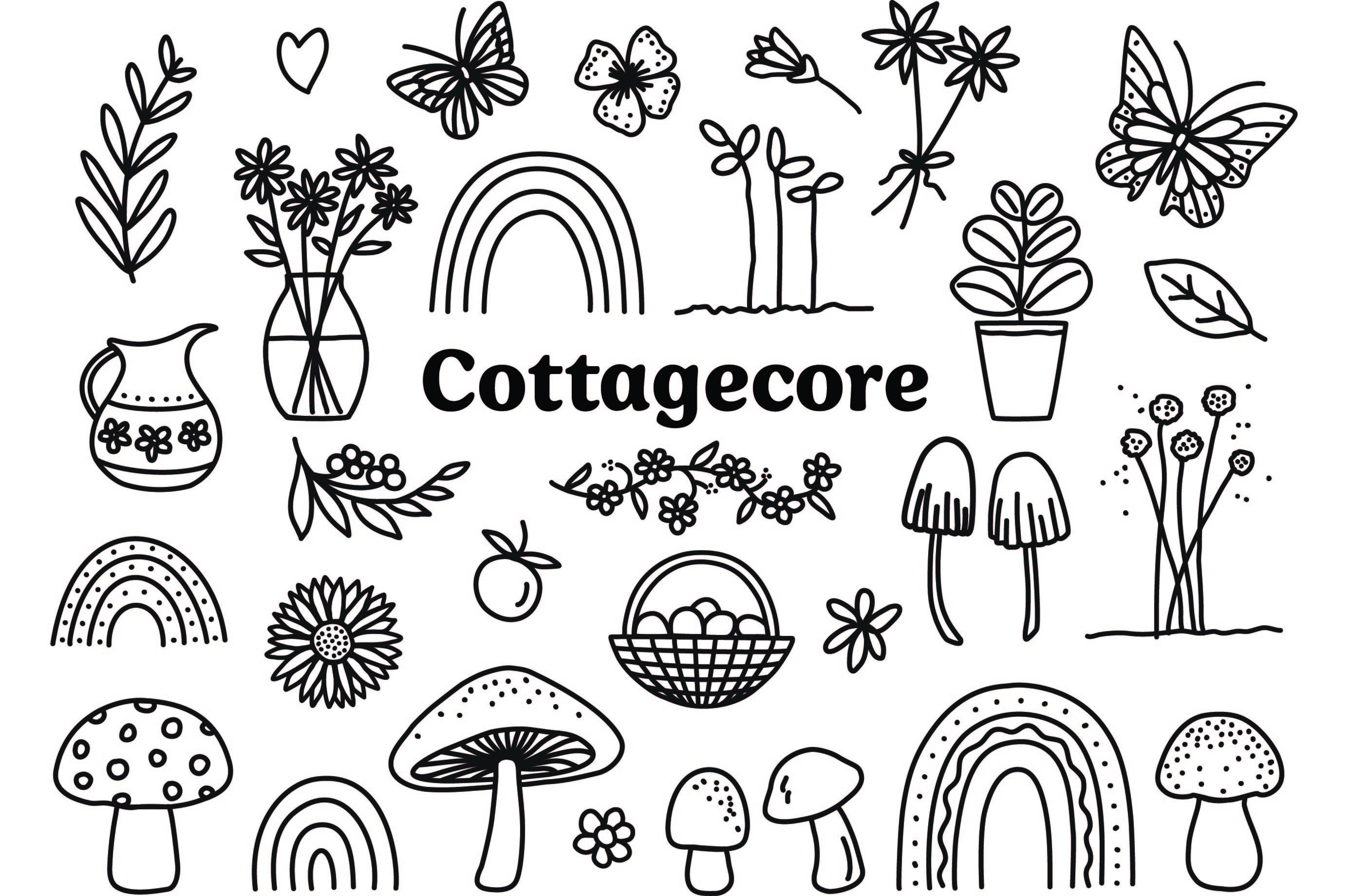 Cottagecore Vector, 30 Cottagecore Vectors, Hand Drawn Cottage Core ...