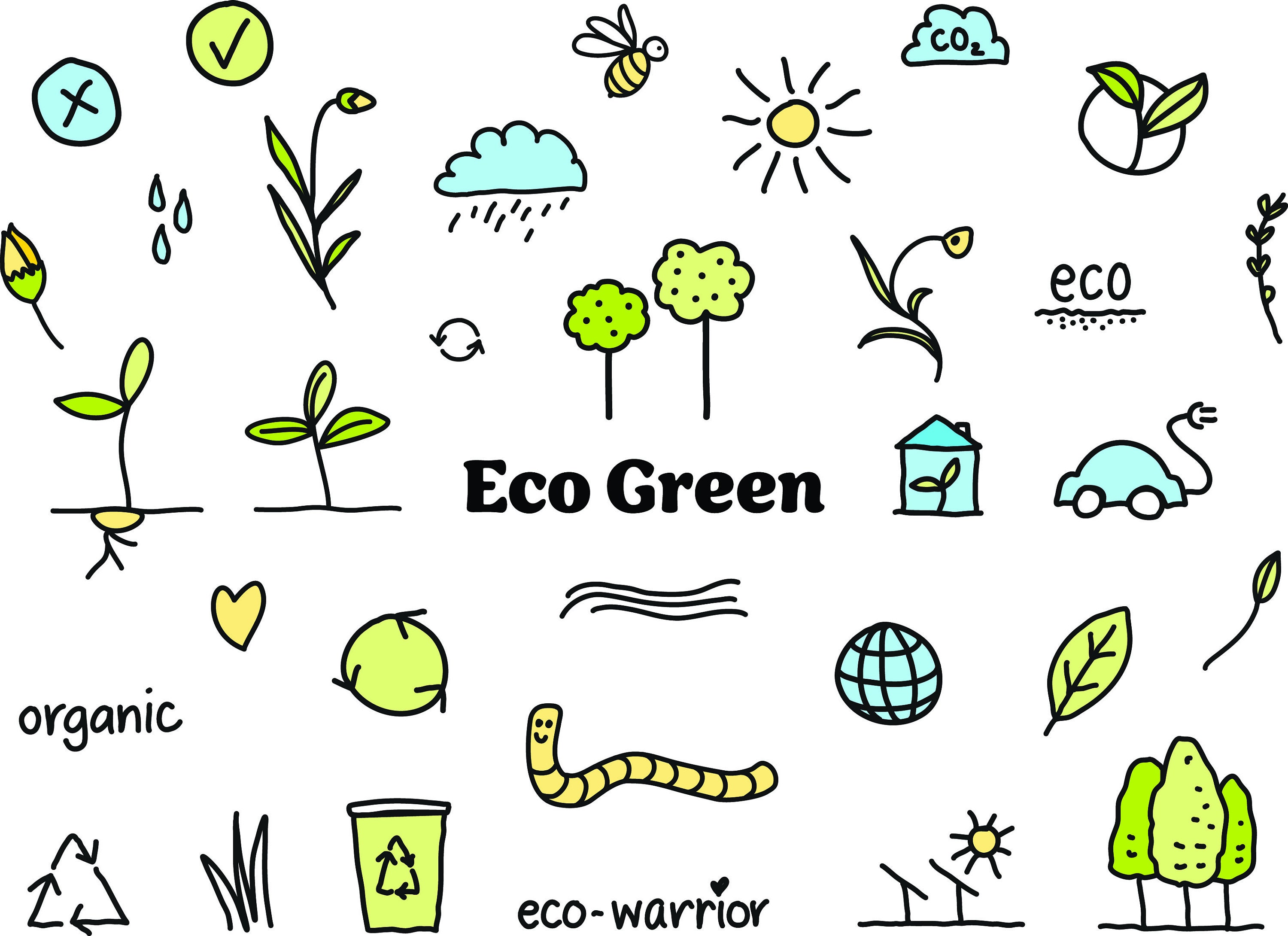 Eco Green Clip Art, 33 Eco Vectors, Clipart, Hand Drawn Eco Icons, Hand ...